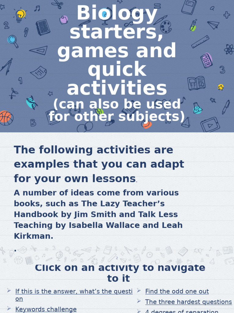 Ideas For Biology Starters and Revision Games | PDF