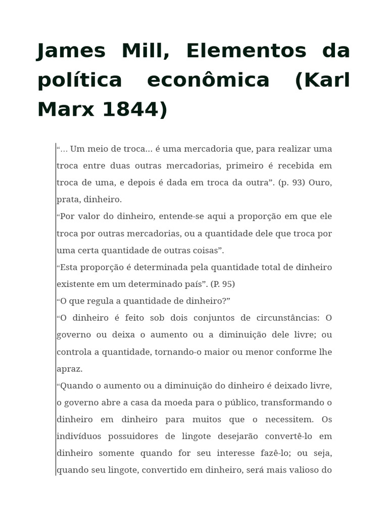 Karl Marx - Comentários Sobre James Mill | PDF