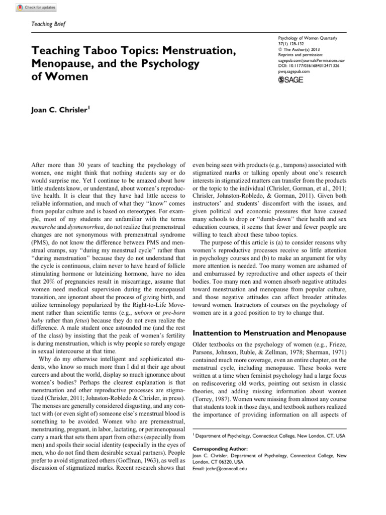 Teahcing Taboo Topics Menstruation | PDF