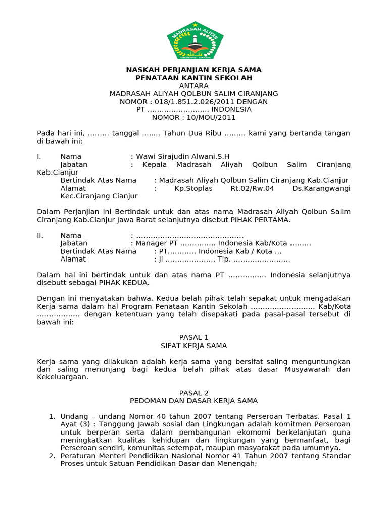 Naskah Mou Kerjasama Qs | PDF