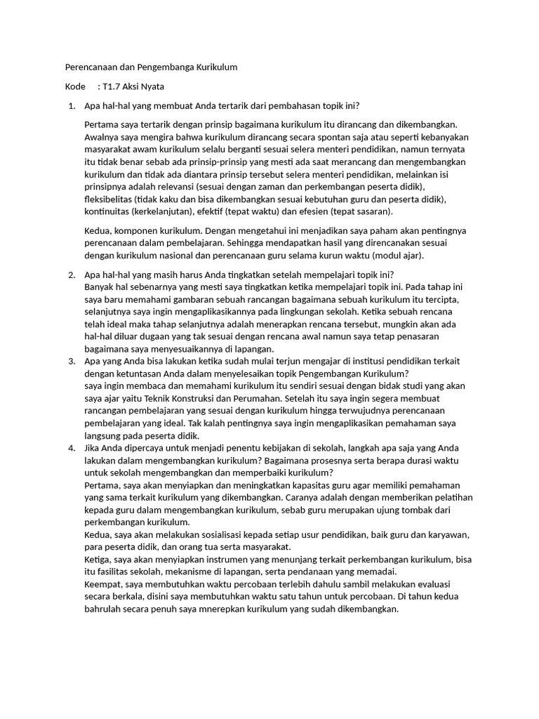 Perencanaan Dan Pengembanga Kurikulum-T1.7 Aksi Nyata | PDF Perencanaan Dan Pengembanga Kurikulum-T1.7 Aksi Nyata | PDF