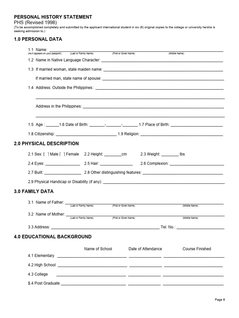 Personal History Statement | PDF