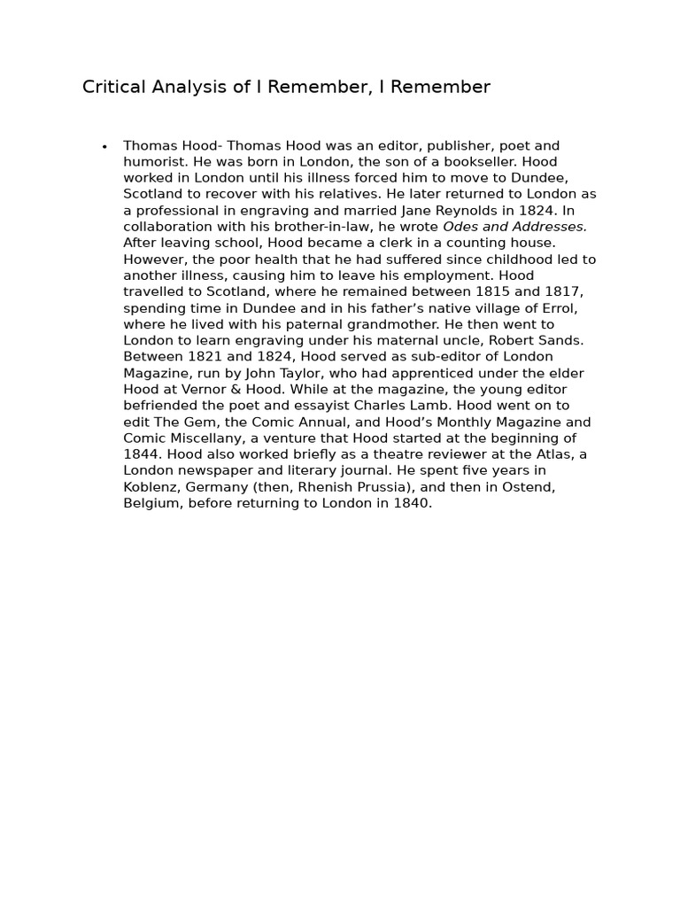 Critical Analysis of I Remember | PDF