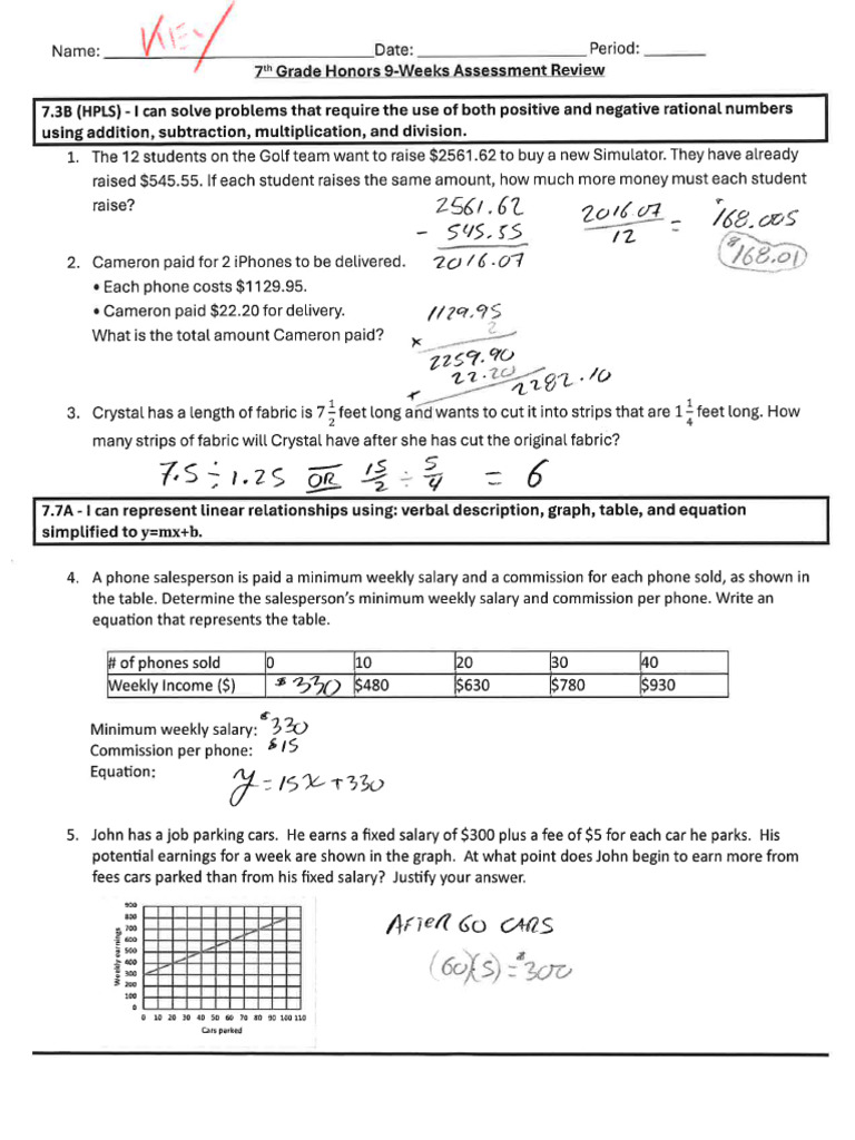HON 1st 9 Weeks Test Review KEY 24-25 | PDF