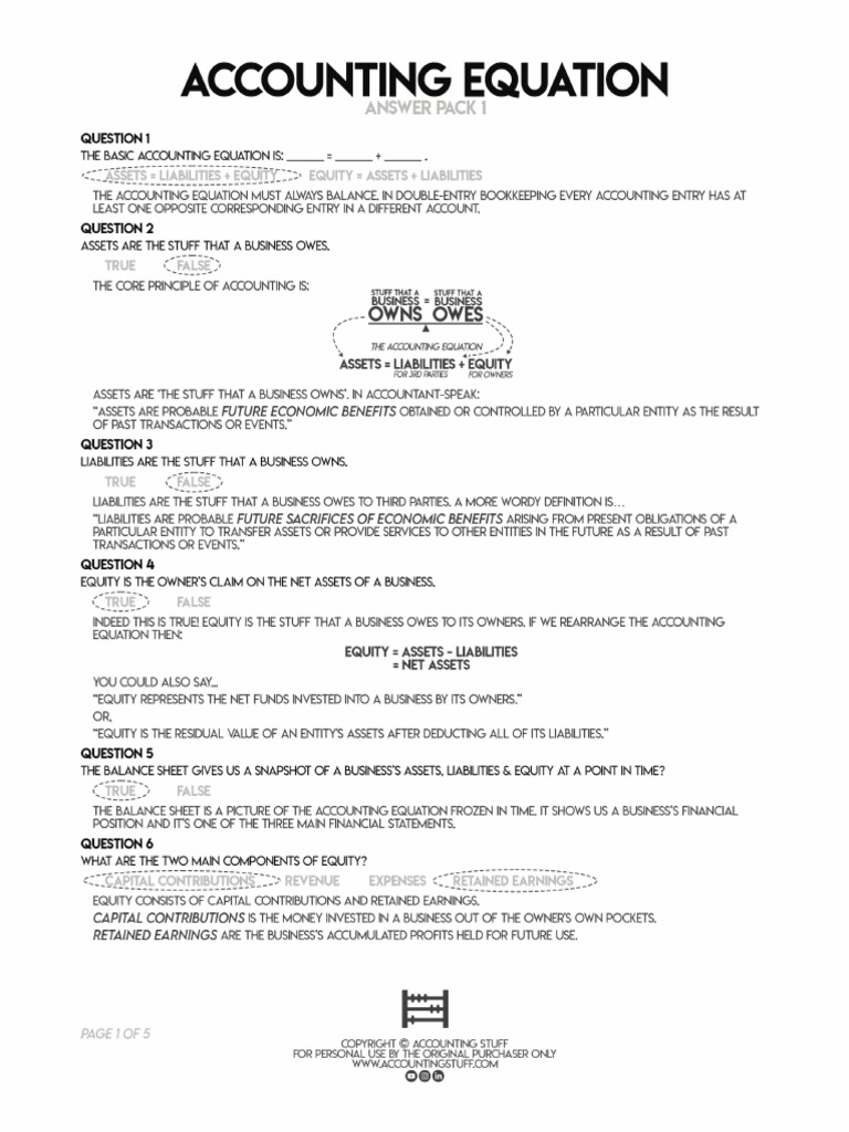 Accounting Equation Answer Pack 1 | PDF