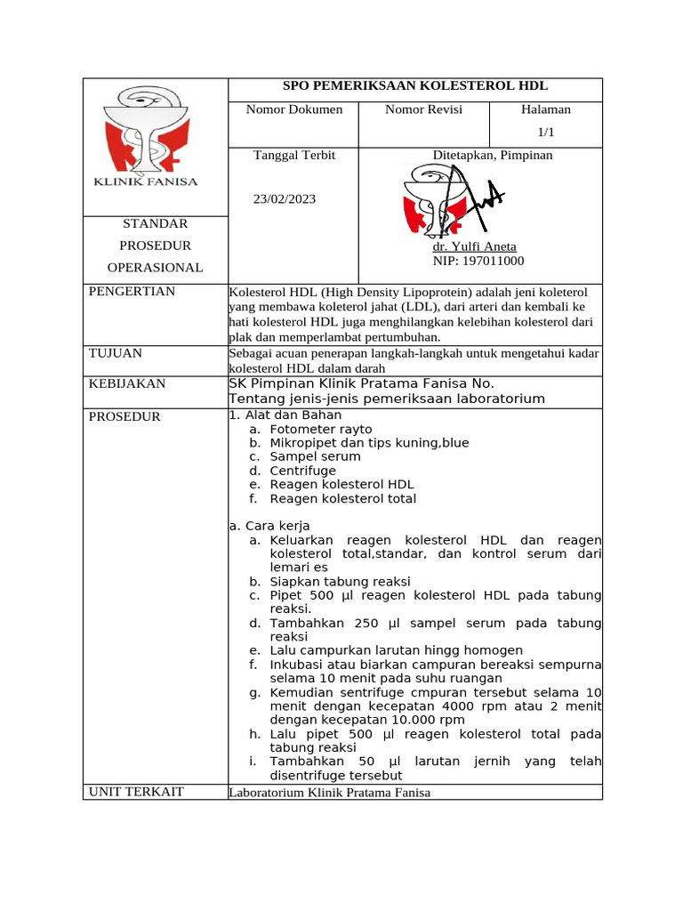 Spo Pemeriksaan Kolesterol HDL | PDF