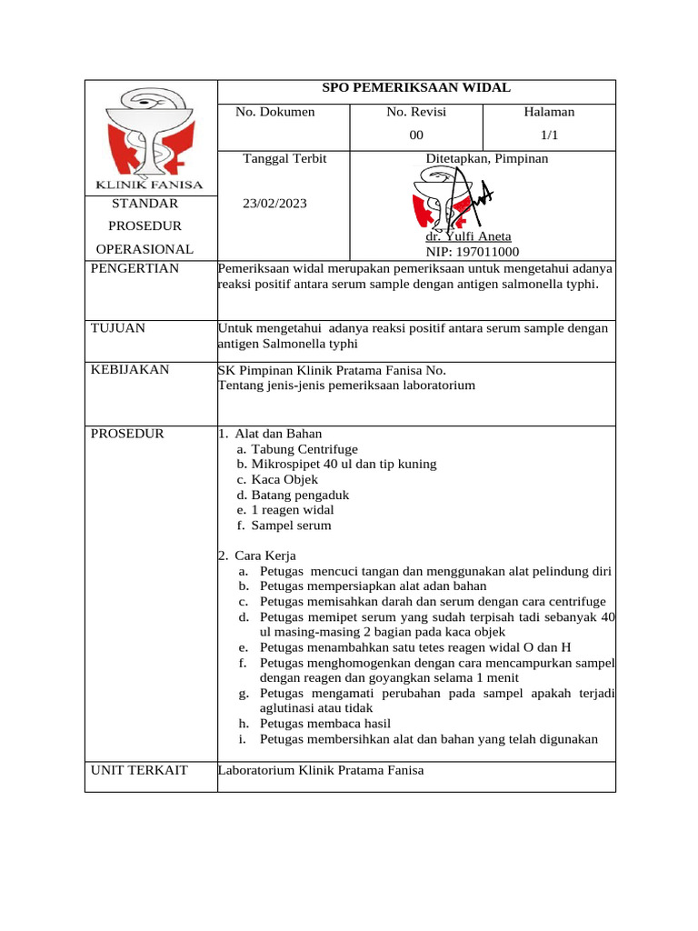 Spo Pemeriksaan Widal | PDF