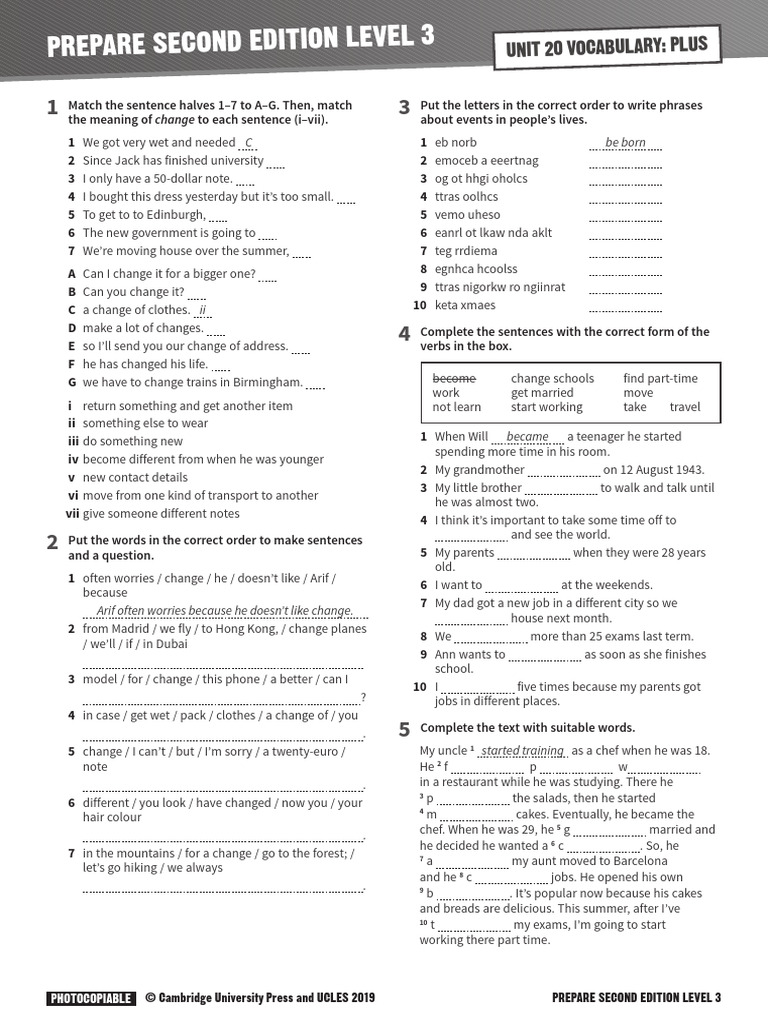 Prepare 3 Grammar Exercises Answers | PDF | Grammar | Syntax
