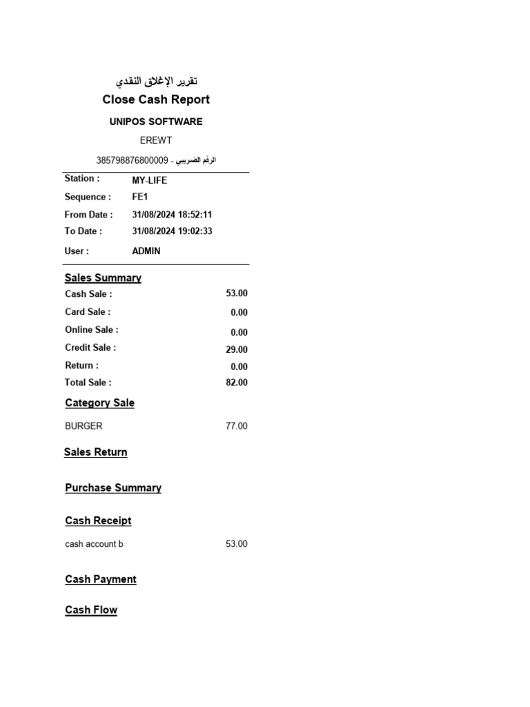 Cash Closure Report for MY-LIFE | PDF