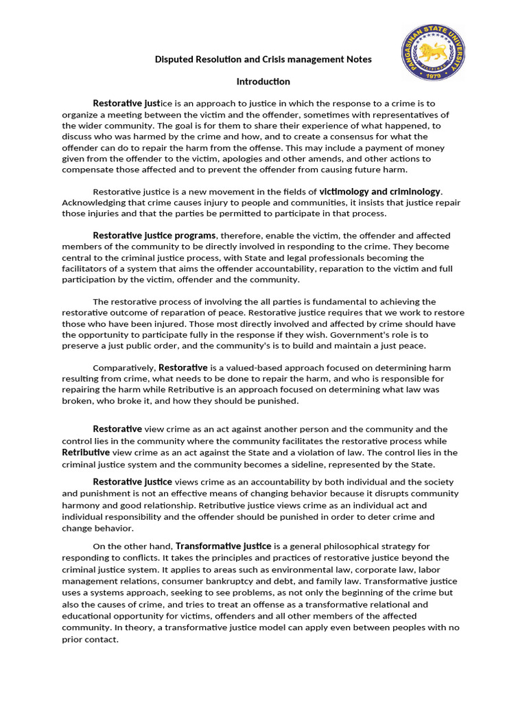 Disputed Resolution and Crisis Management Notes | PDF