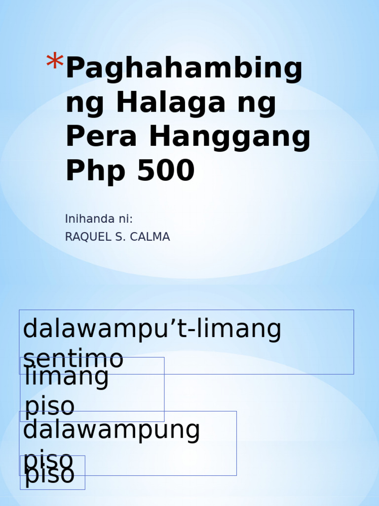 aRALIN 11 Paghahambing NG Halaga NG Pera Hanggang PHP 500 (1ST Q) | PDF