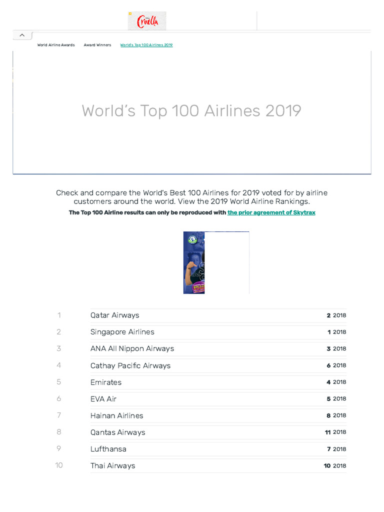 World S Top 100 Airlines 2019 Skytrax Pdf