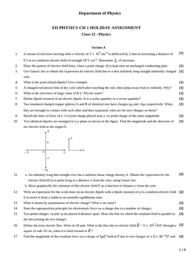 XII Physics Holiday Assignment (May 2024) | PDF