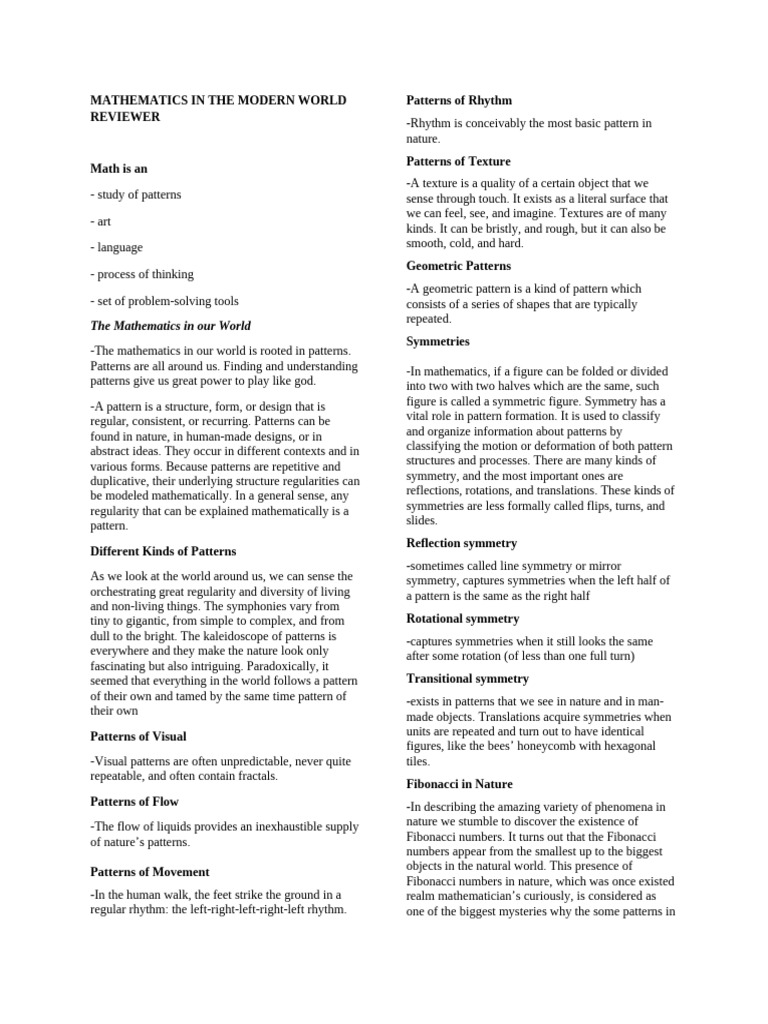 Mathematics in The Modern World Reviewer | PDF