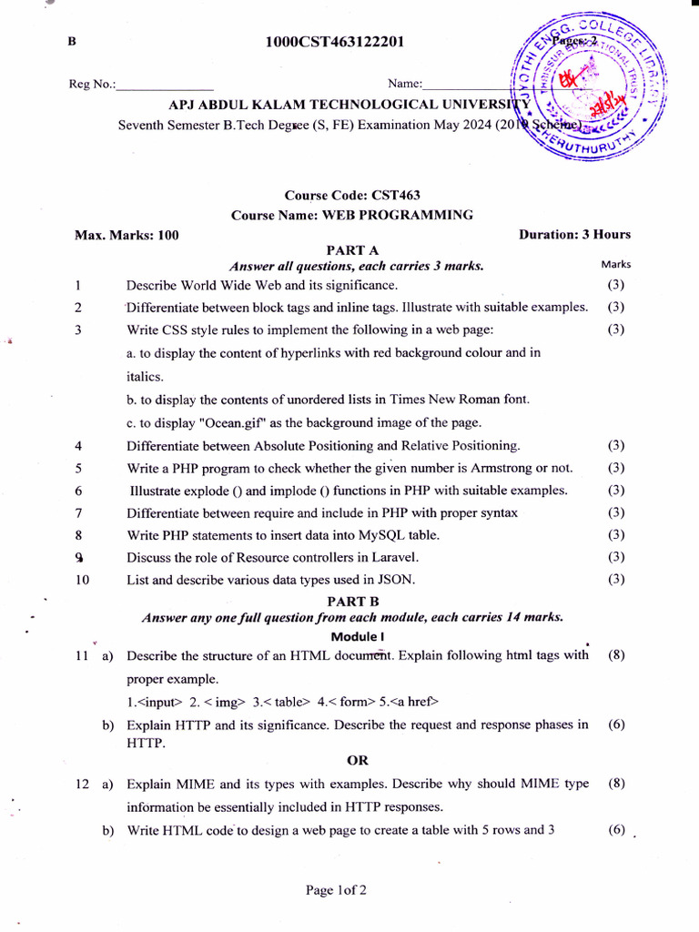 CST463 Web Programming, May 2024 | PDF