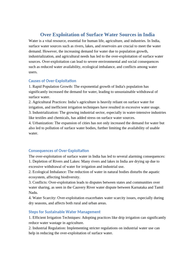 Over_Exploitation_of_Surface_Water_Sources_in_India_No_Image | PDF