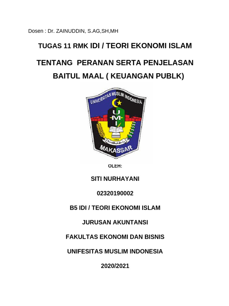 Tugas 11 RMK Idi Teori Ekonomi Islam Siti Nurhayani 02320190002 | PDF