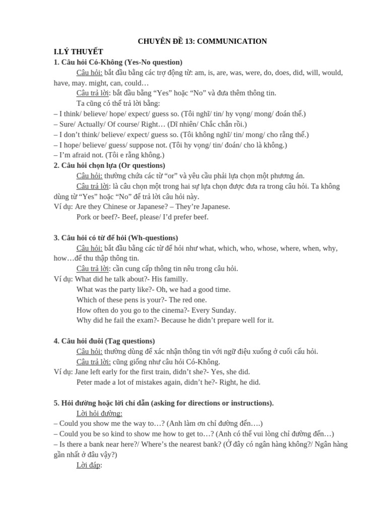 CHUYÊN ĐỀ 13 - COMMUNICATION | PDF