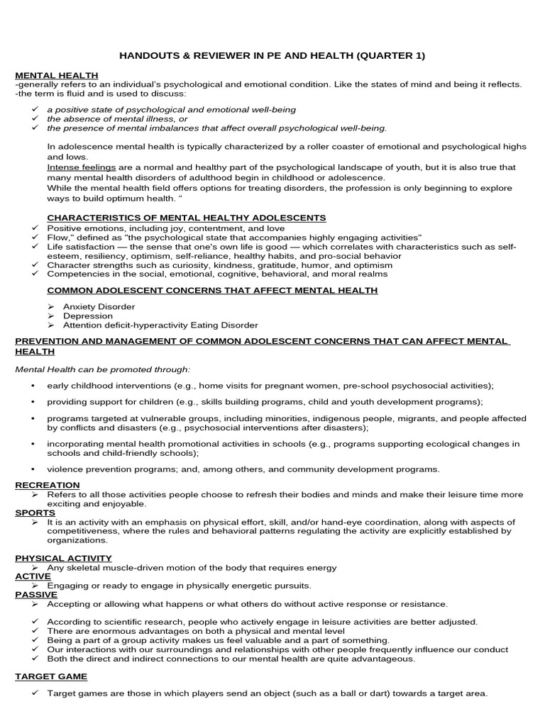 Handouts Pe and Health Reviewer | PDF