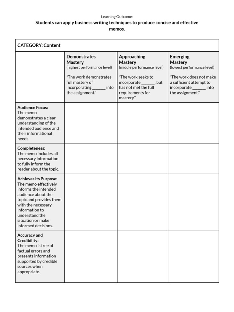 Info Memo Task Competency Rubric | PDF