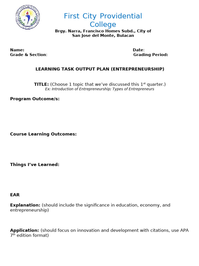 LTOP FORMAT ENTREP - Non-Participant | PDF
