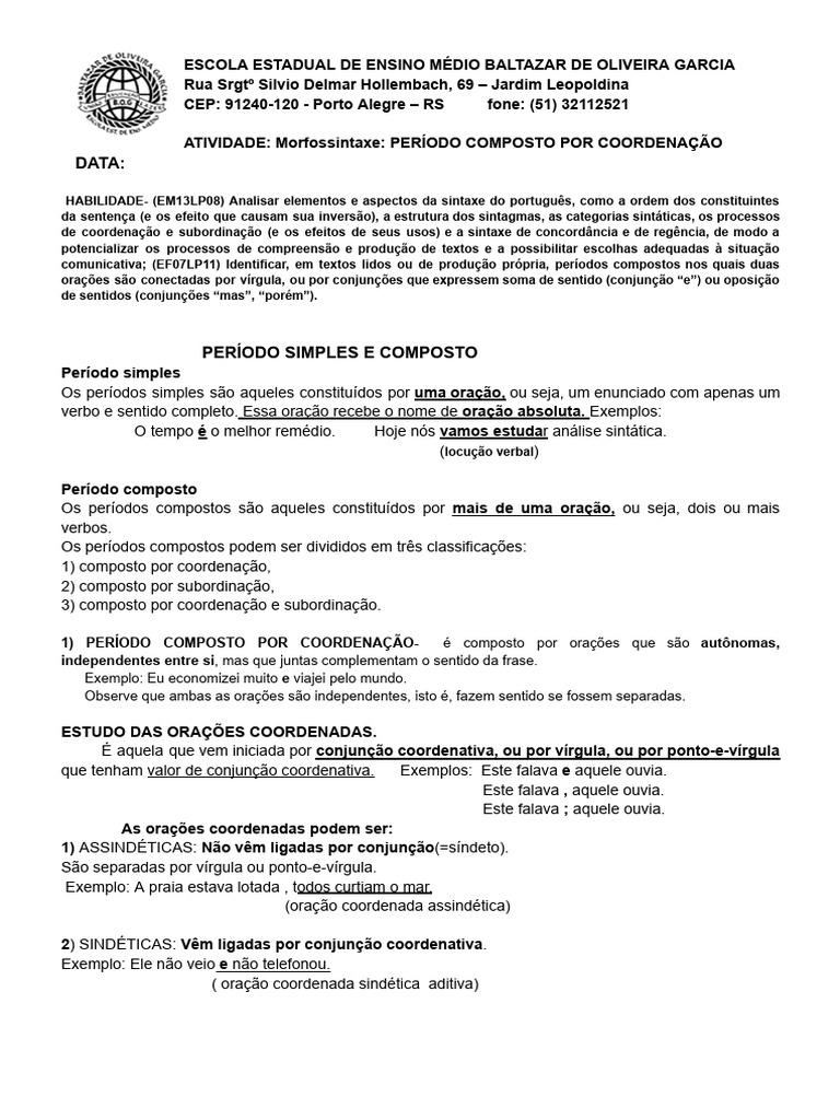 PER-ODO SIMPLES E COMPOSTO- ORA--ES COORDENADAS | PDF