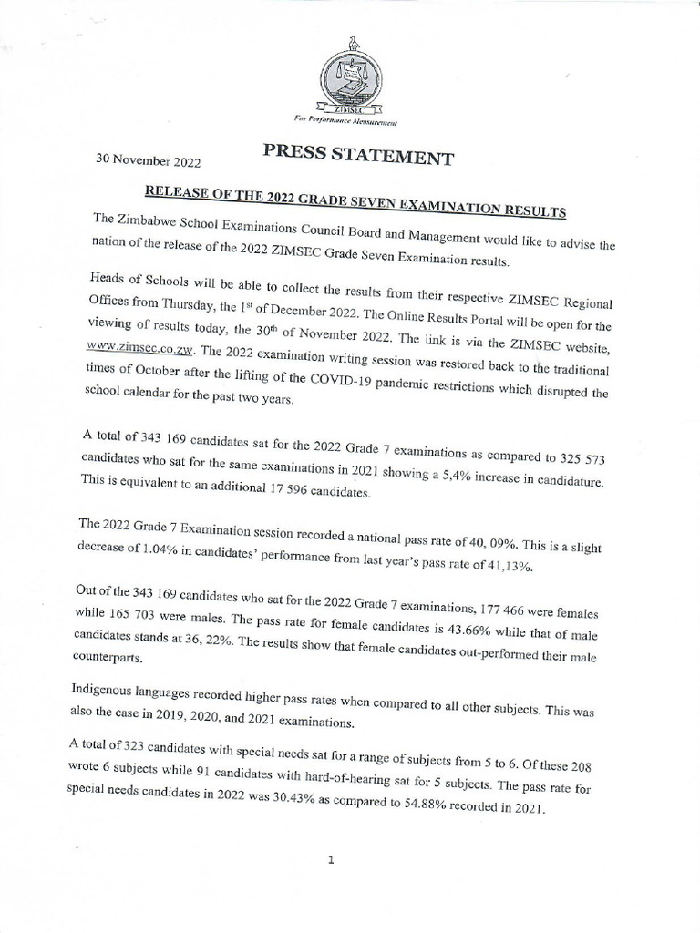 2022 Grade 7 Results Release | PDF