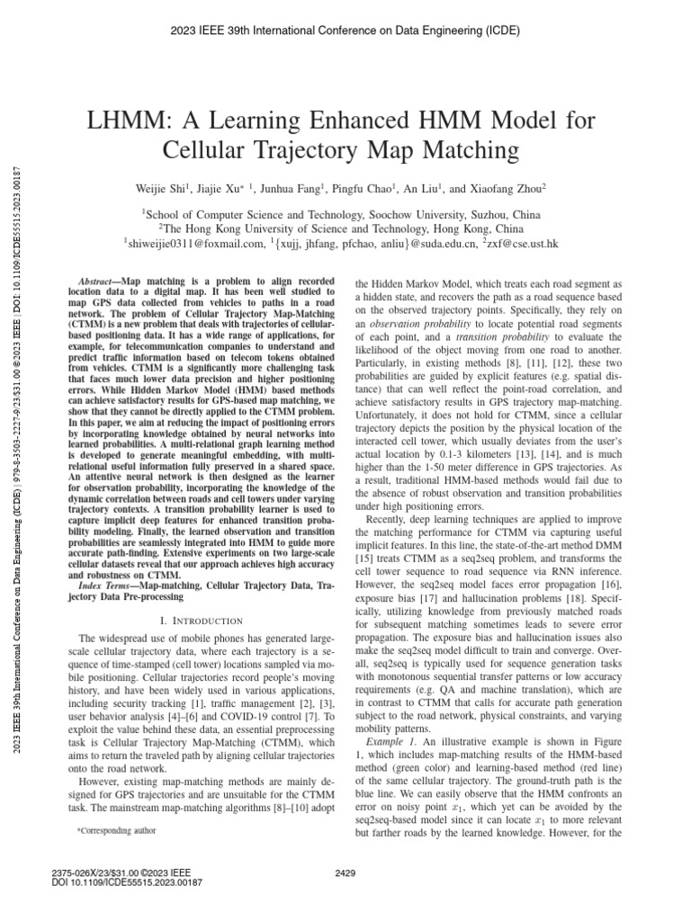 LHMM A Learning Enhanced HMM Model For Cellular Trajectory Map Matching | PDF