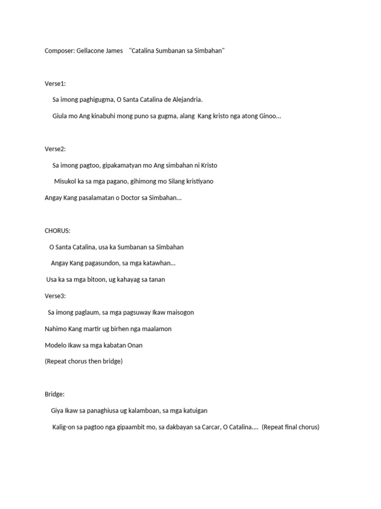 Catalina Sumbanan Sa Simbahan - Gellacone-WPS Office | PDF