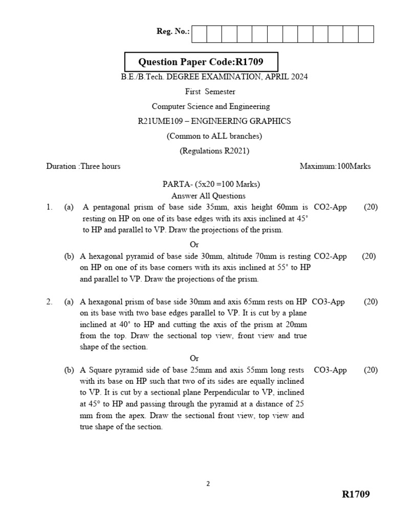 Engineering Graphics Exam | PDF | Elementary Geometry | Teaching ...