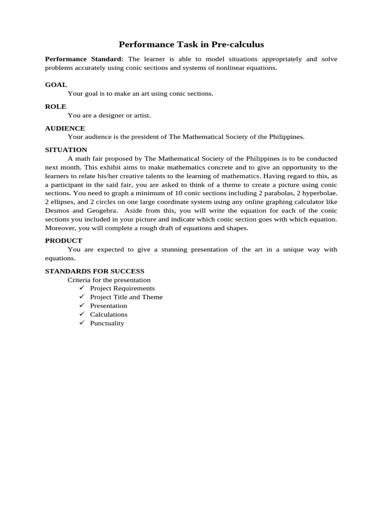 Q1 Performance Task in Pre Calculus | PDF