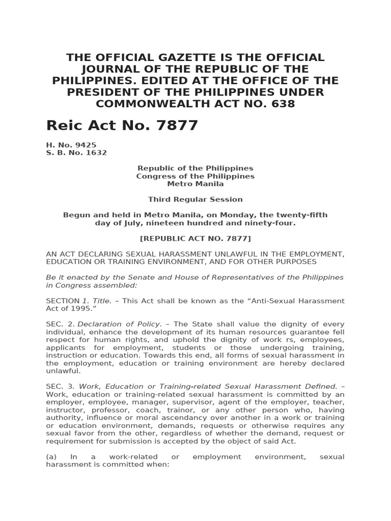 Republic Act 7877 | PDF