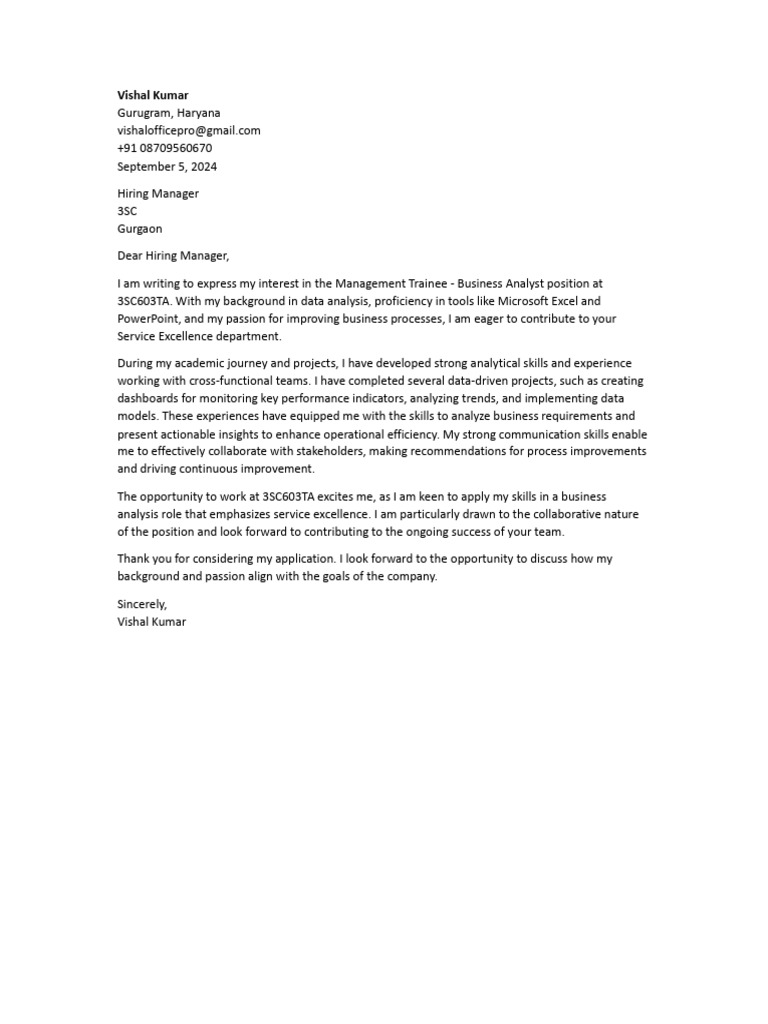 Cover Letter 3SC | PDF