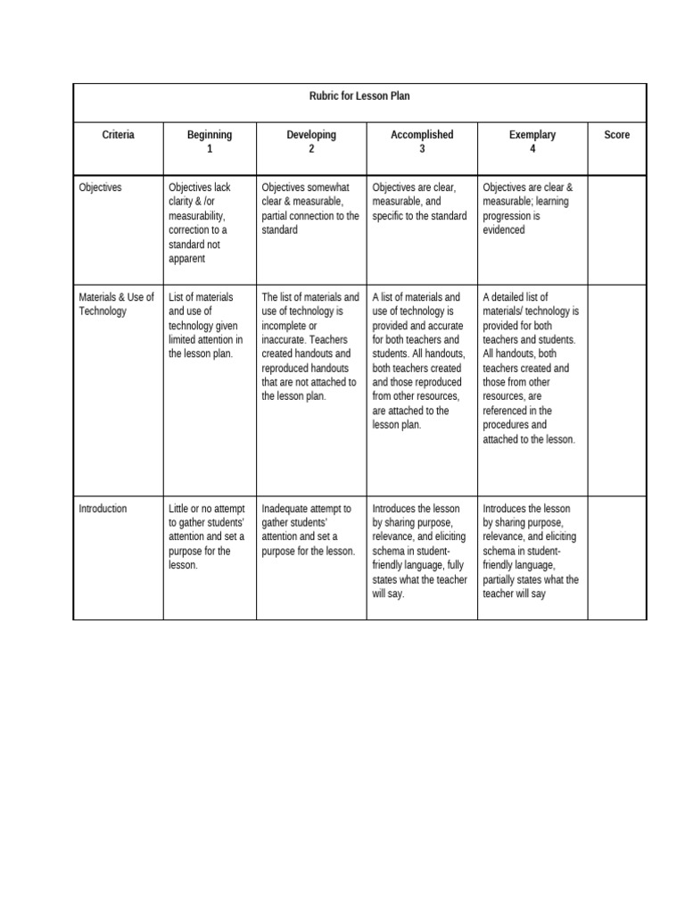 Rubric-for-Lesson-Plan (1) | PDF