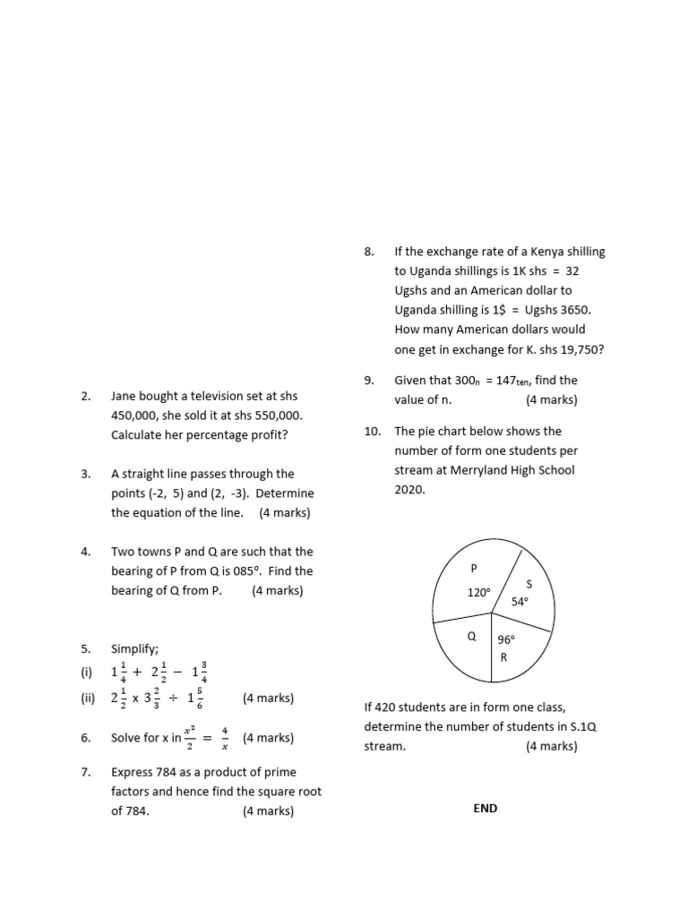 s2 Mathematics Paper 1 Exam | PDF