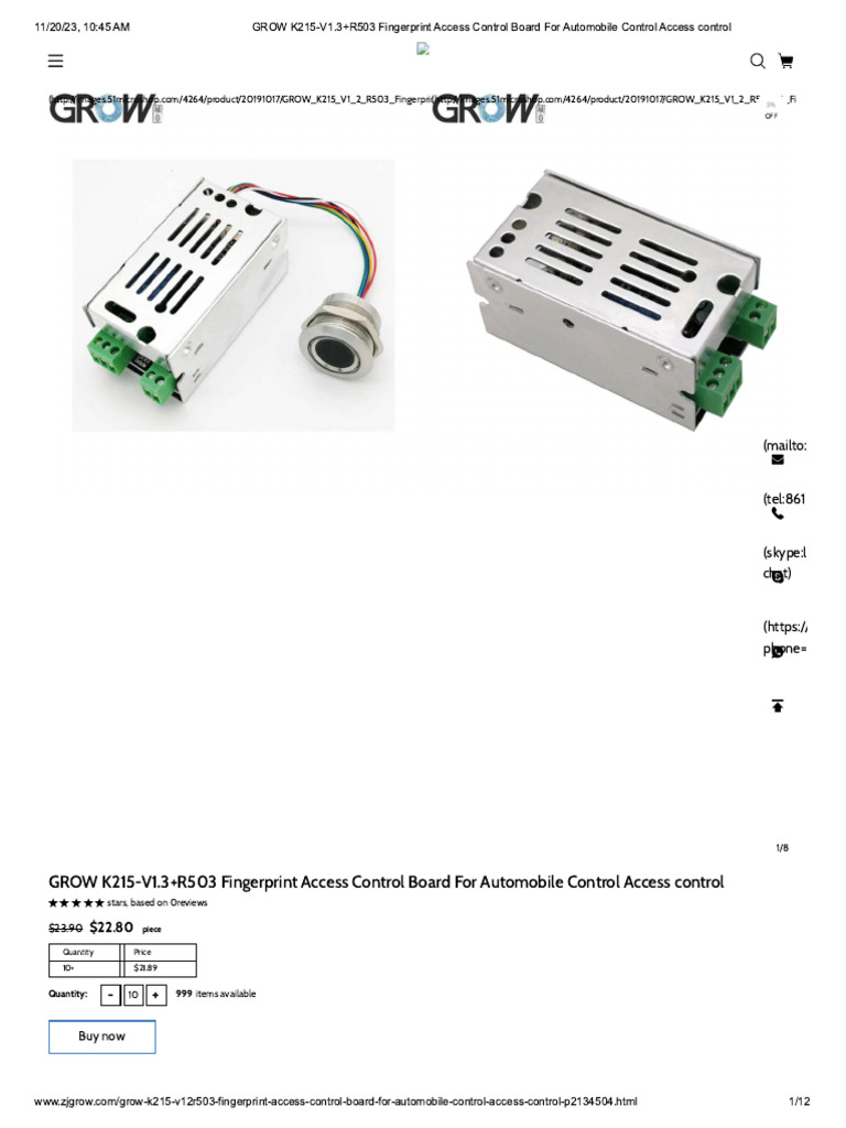 GROW K215-V1.3+R503 Fingerprint Access .. | PDF