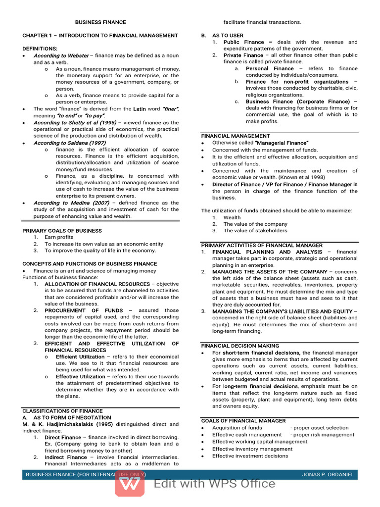 Business Finance Handouts | PDF