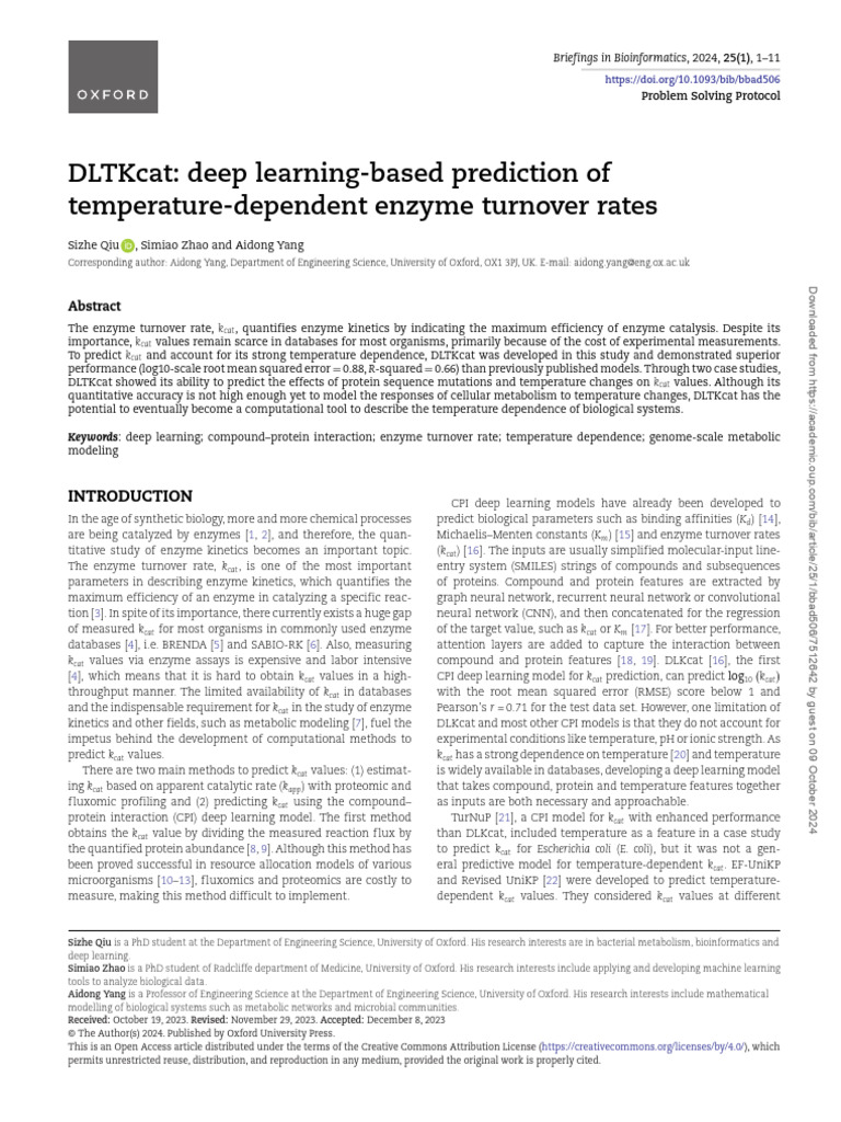 DLTKcat Deep Learning-Based Prediction of Temperature-Dependent Enzyme ...