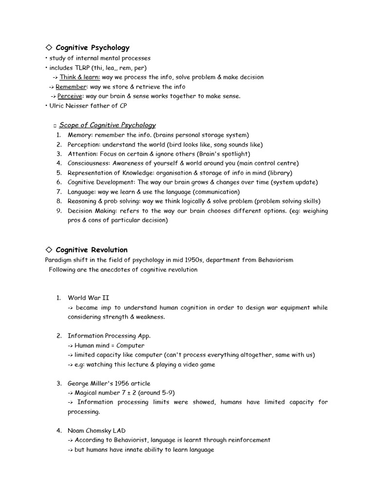 Introduction to Cognitive Psychology -) | PDF