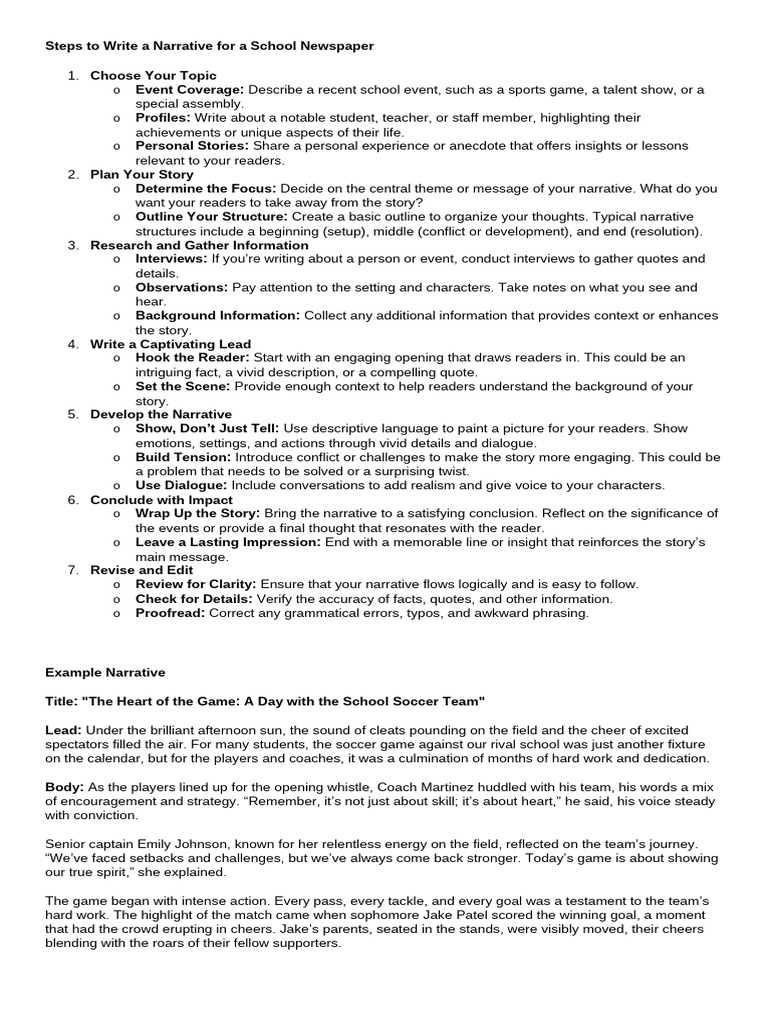Steps To Write A Narrative For A School Newspaper | PDF