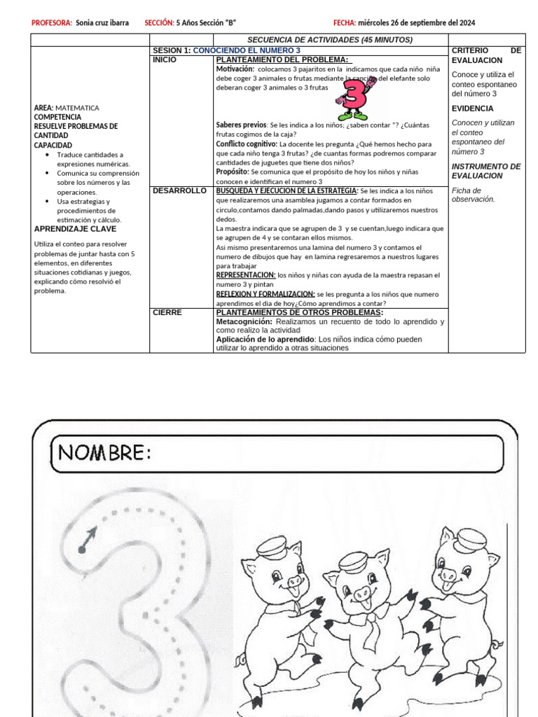 Actividades Matemáticas para el Número 3 | PDF | Evaluación | Sicología