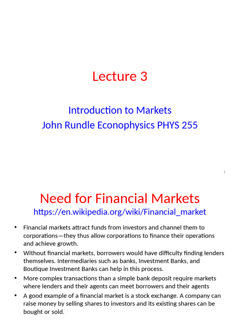 Lecture 3 Markets Intro | PDF