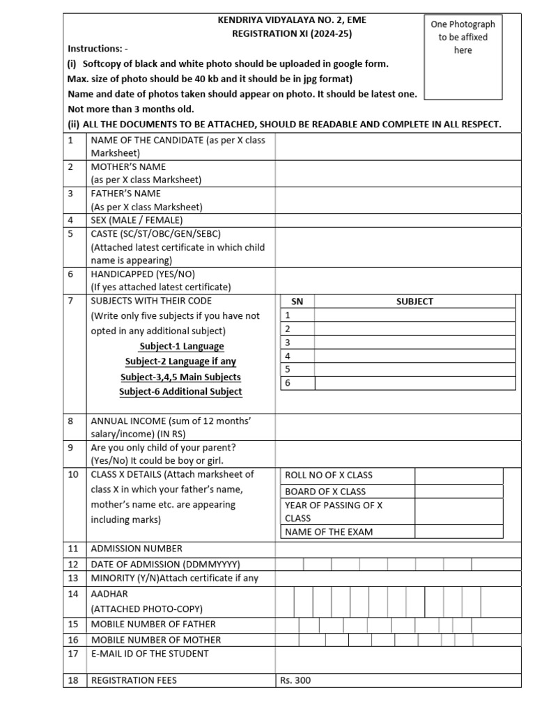 class xi registration form | PDF