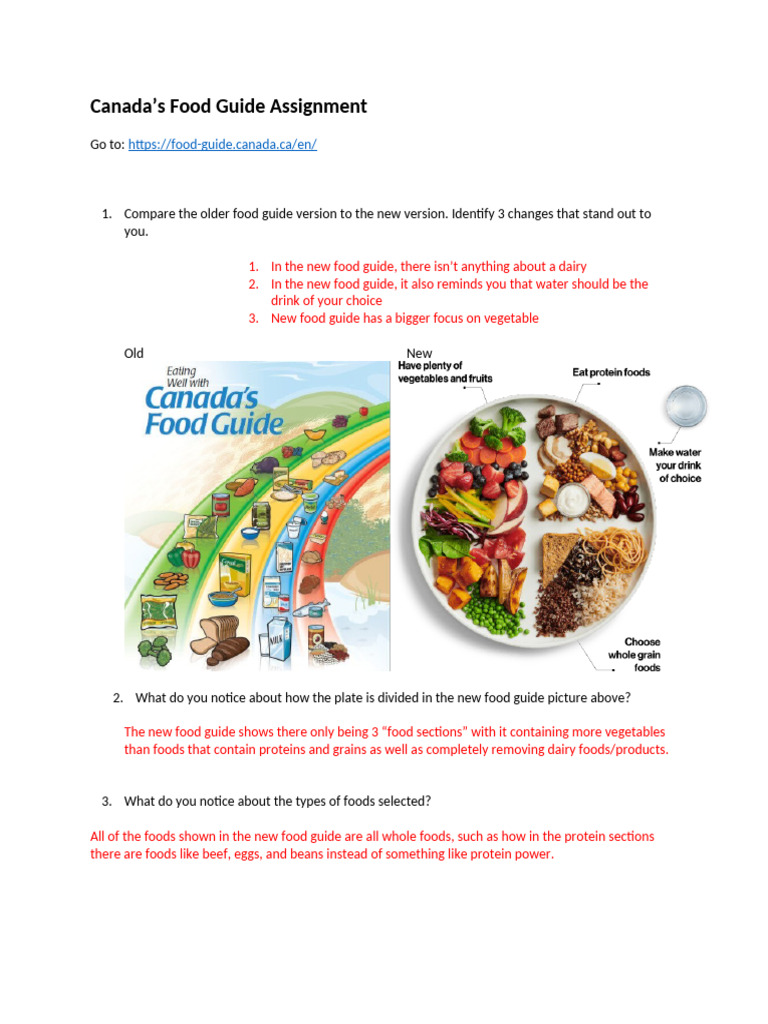 2024-25 Canada's Food Guide Assignment | PDF