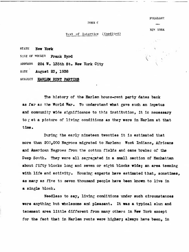 FrankByrd 1938interviewon RentParties | PDF