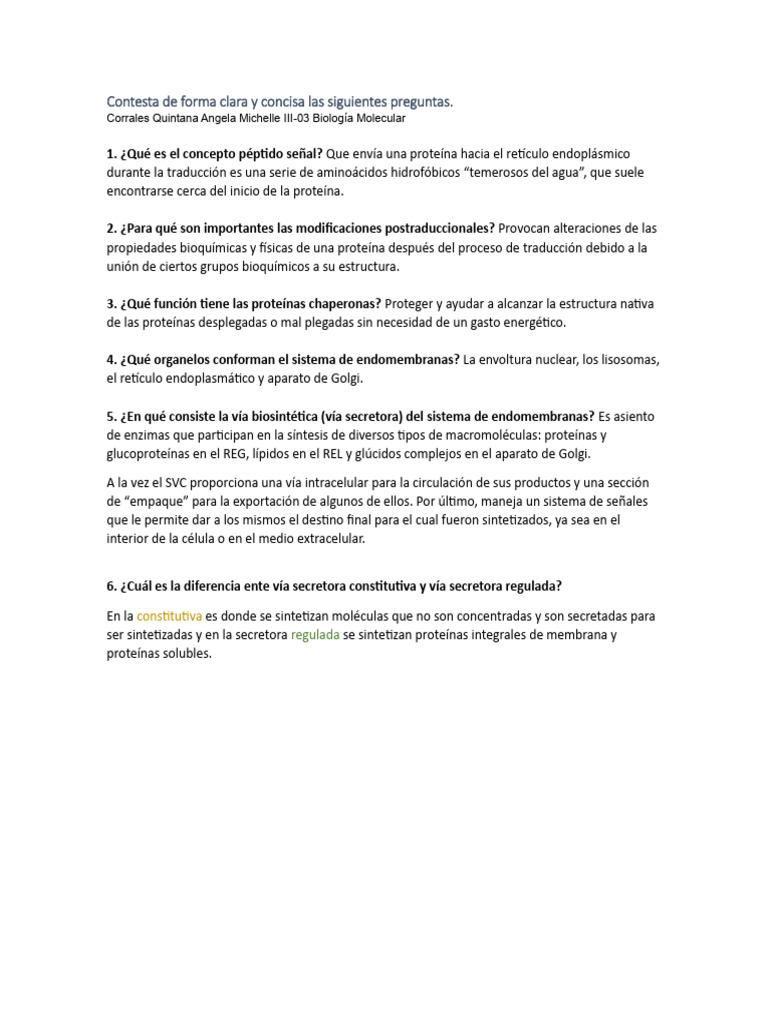 Cuestionario de Biologia Molecular | PDF