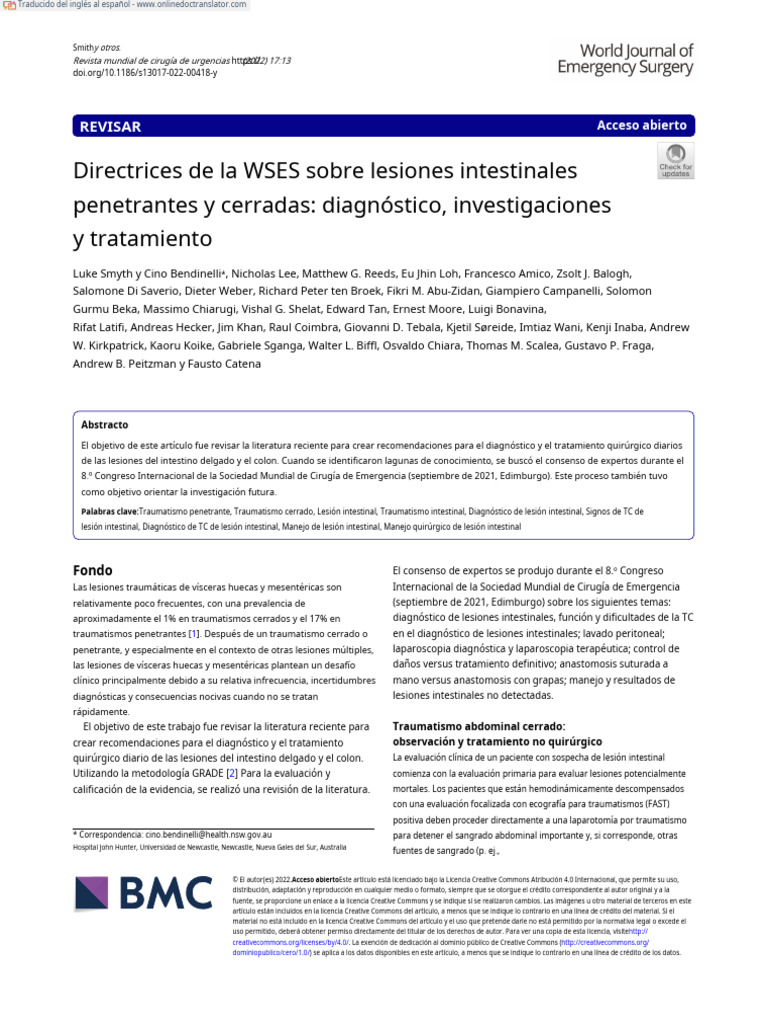 972 WSES Guidelines On Blunt and Penetrating Bowel Injury - Diagnosis Investigations and ...