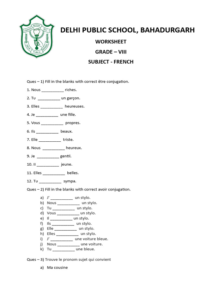 Worksheet - Viii French | PDF