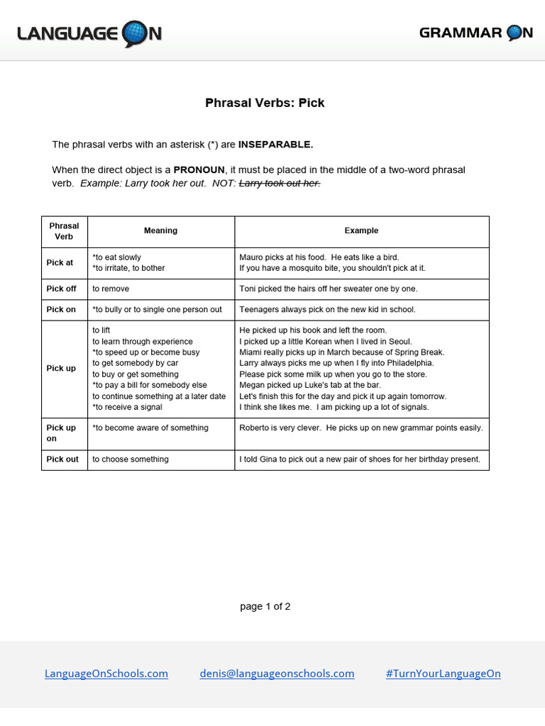 Phrasal Verbs Pick | PDF