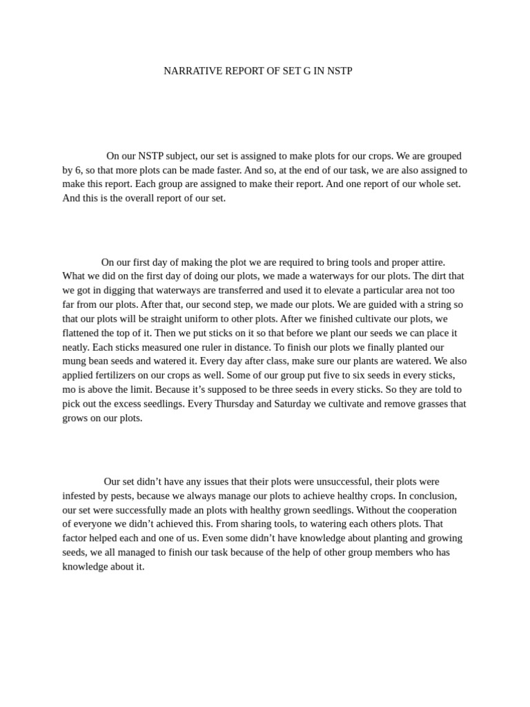 NARRATIVE REPORT OF SET G IN NSTP | PDF